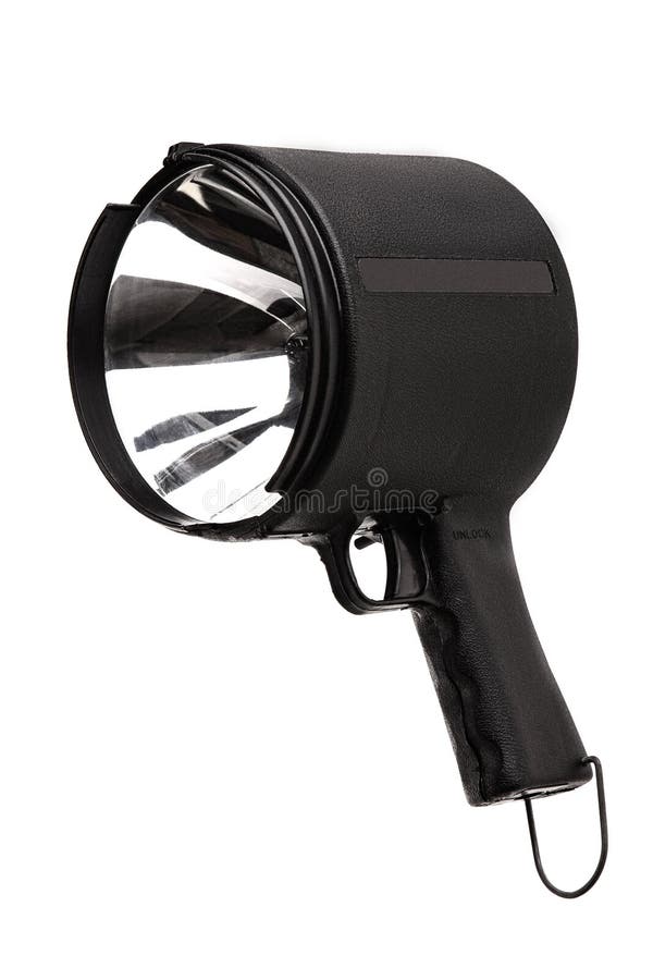 Flashlight with a Large Reflector Close Up on a White Background. Large ...