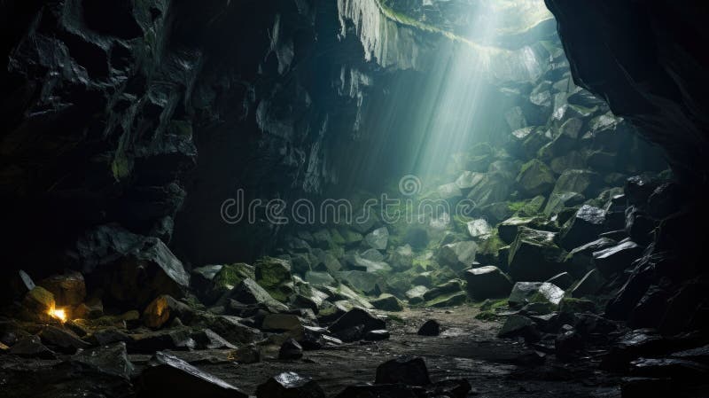 Flashlight Light on the Cave Walls. Photo Taken from Inside, with Ray ...