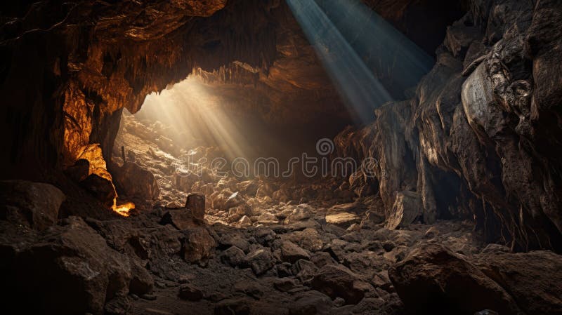 Flashlight Light on the Cave Walls. Photo Taken from Inside, with Ray ...