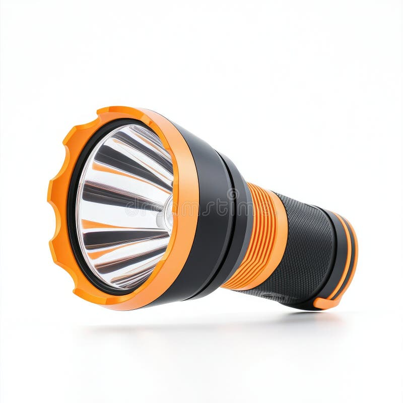 Flashlight with Orange Accents, White Isolate Background Stock ...