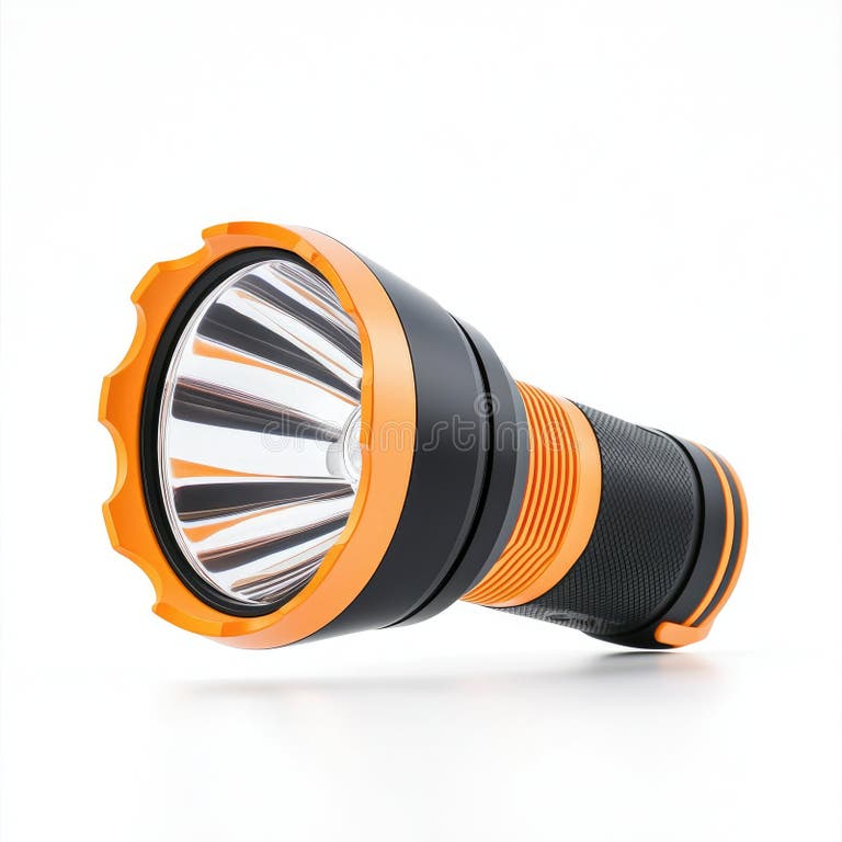 Flashlight with Orange Accents, White Isolate Background Stock ...