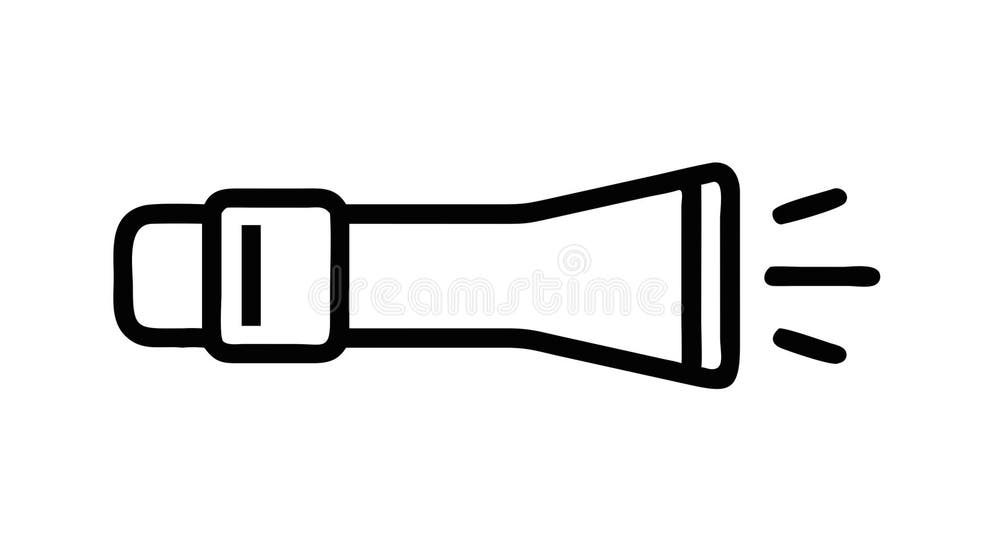Flashlight Outline Icon with Light Rays for Illumination, Vector Design ...