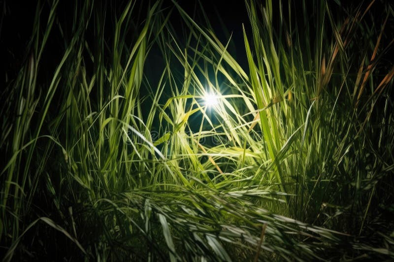 Flashlight Shadows on Tall Grass during a Night Safari Stock Photo ...