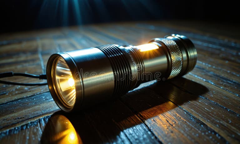 A Flashlight Sitting on Top of a Wooden Table with a Simple and Rustic ...