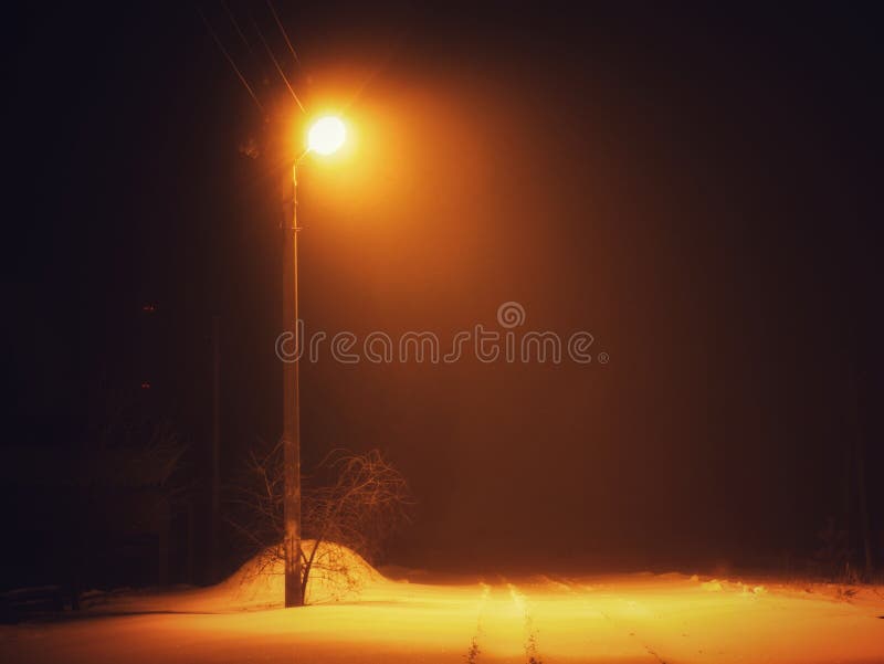 Flashlight Snow Night Streetlight Yellow Light Stock Photo - Image of ...