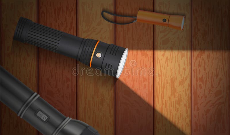 Flashlight on Table Composition Stock Vector - Illustration of view ...