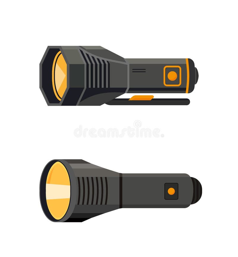 Flashlight Torch Hand Illustration. Pocket Vector Light Lamp Lantern ...