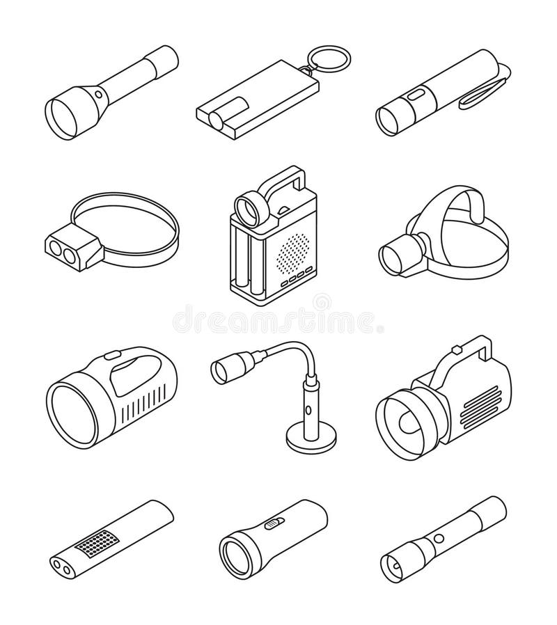 Flashlight Vector Illustration on White Background . Line Set Icon ...
