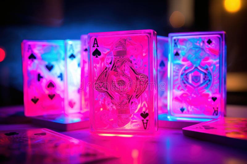 Flashy Neon Play Cards. Generate Ai Stock Illustration - Illustration ...