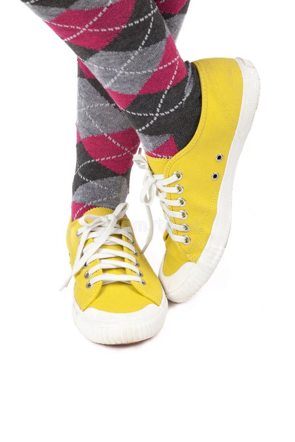 Flashy Yellow Sneakers stock photo. Image of socks, retro - 19316634