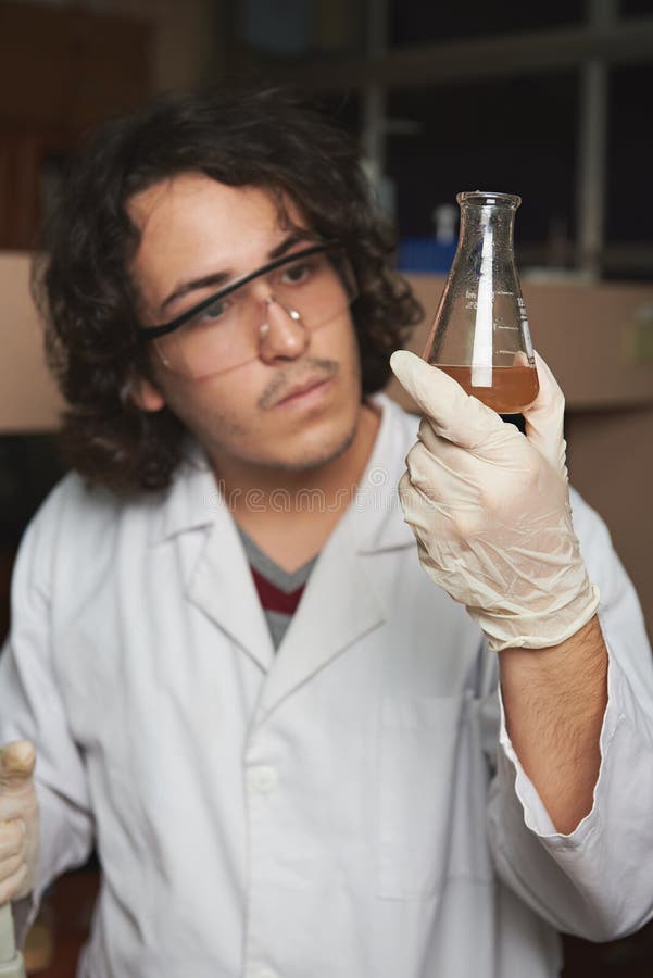 Flask with Chemistry in Man Hand Stock Photo - Image of employee ...