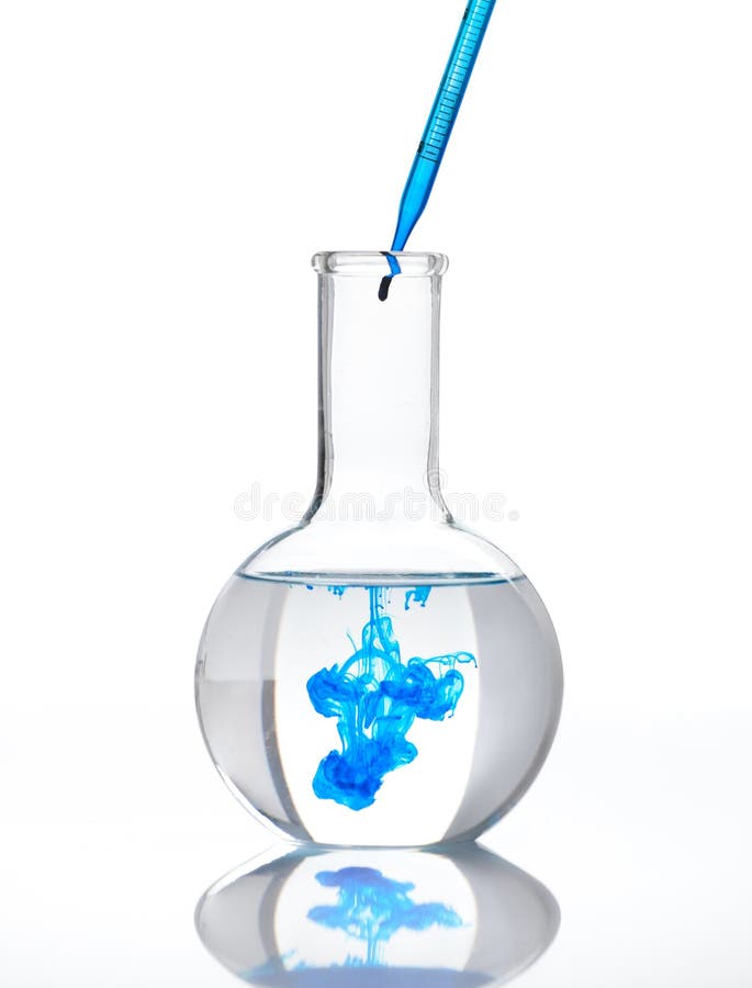 Flask Full of Clear Liquid with a Blue Reagent Stock Image - Image of ...