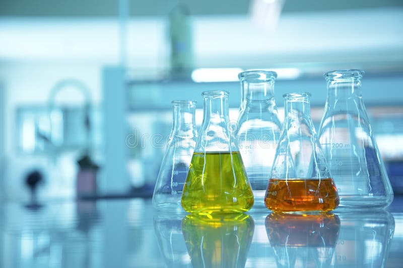 Two Blue Science Flask with Chemistry Molecular Structure in Blue ...