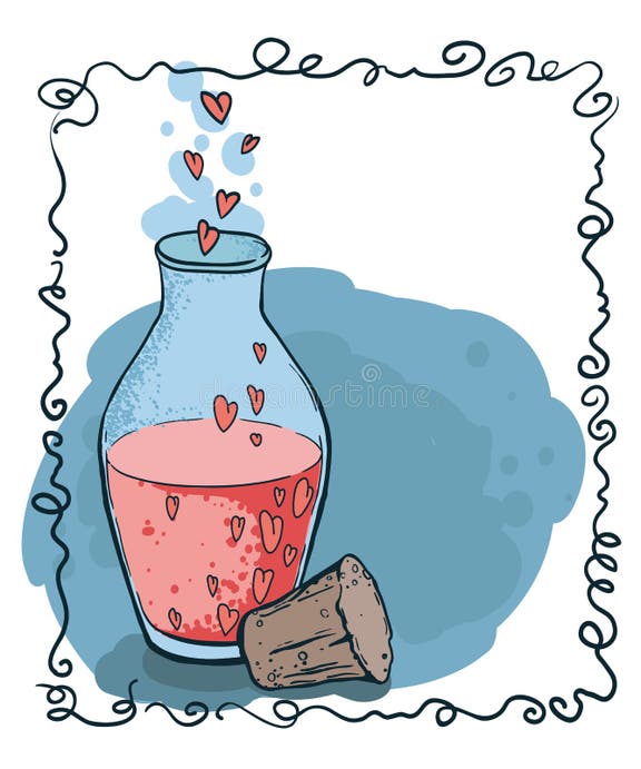 Flask with Hearts Icon in Hand Drawn Style. Love Elixir Stock Vector ...