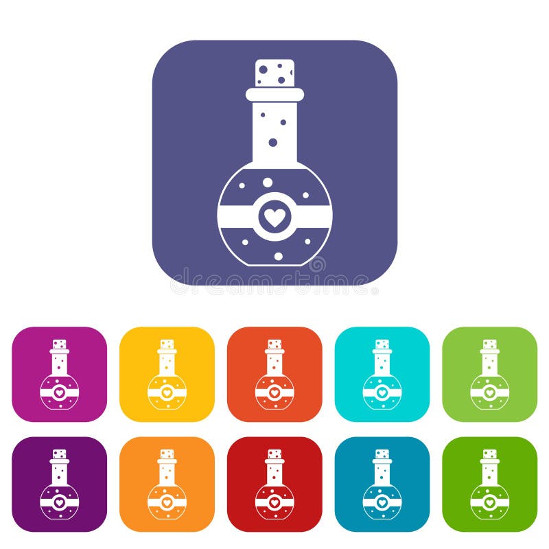 Flask of Love Elixir Icons Set Stock Vector - Illustration of phial ...