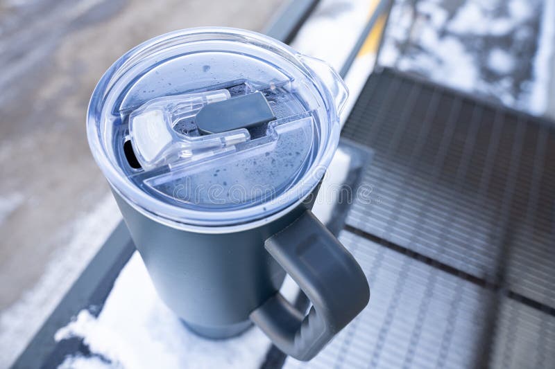 Flask Mug Outside during Hike in Winter Stock Image - Image of flask ...