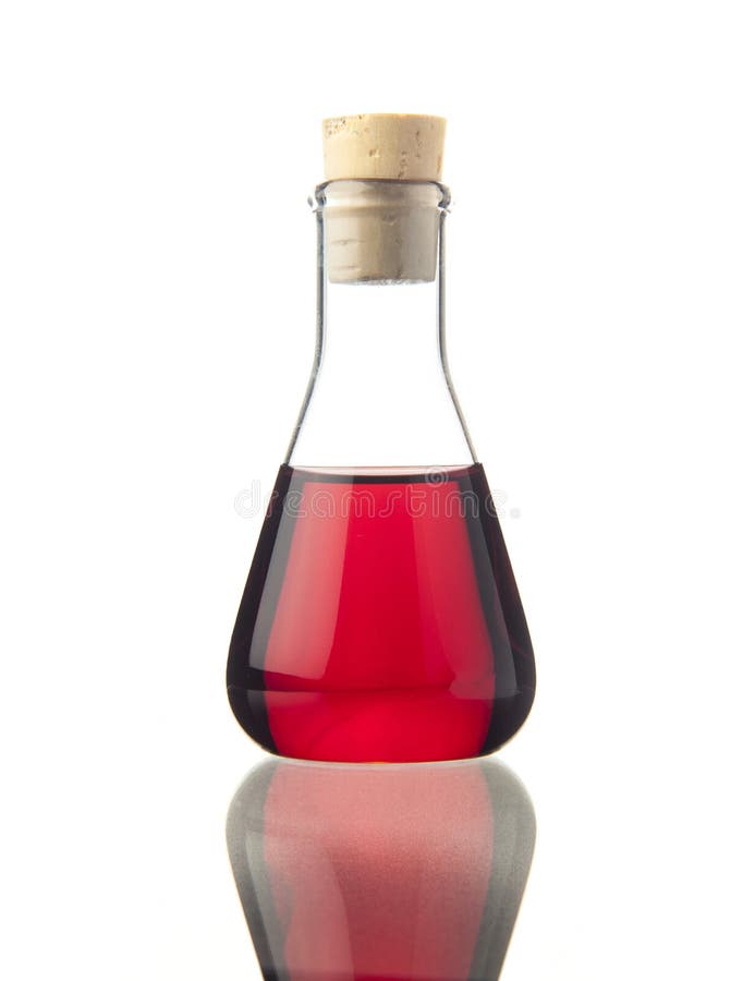 Flask with red liquid stock image. Image of glass, equipment - 44843035