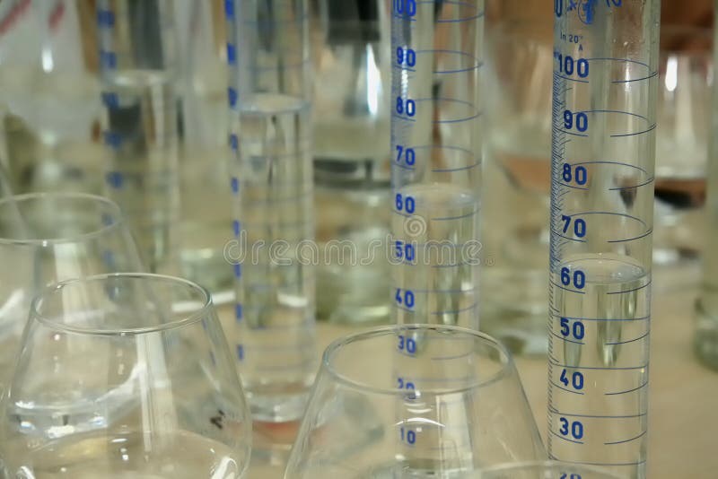 Flask Test Tubes and Tasting Glasses Stock Photo - Image of analysis ...
