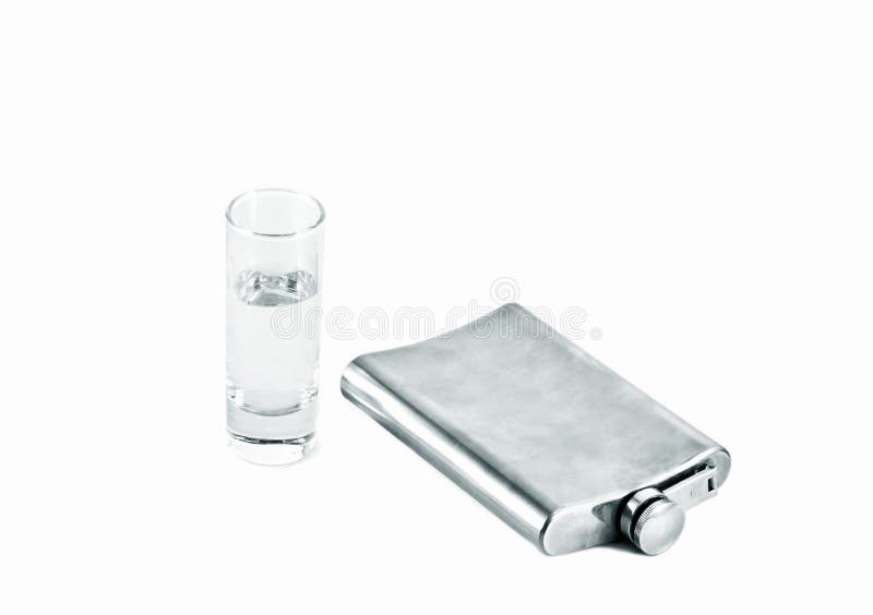 Flask of vodka and a glass stock image. Image of gift - 56379893