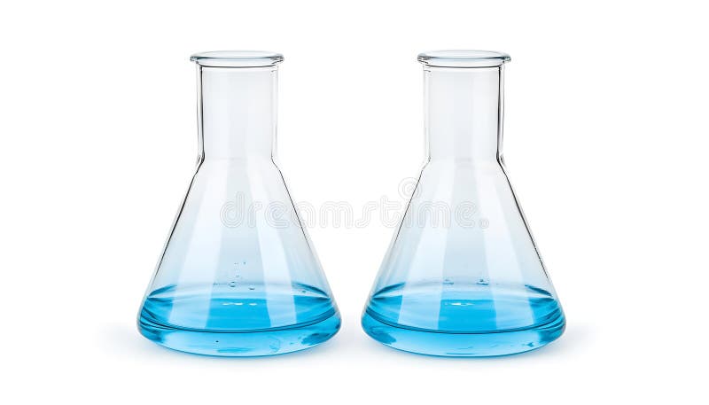 Flasks with Blue Liquid Isolated on White. Laboratory Glassware Stock ...