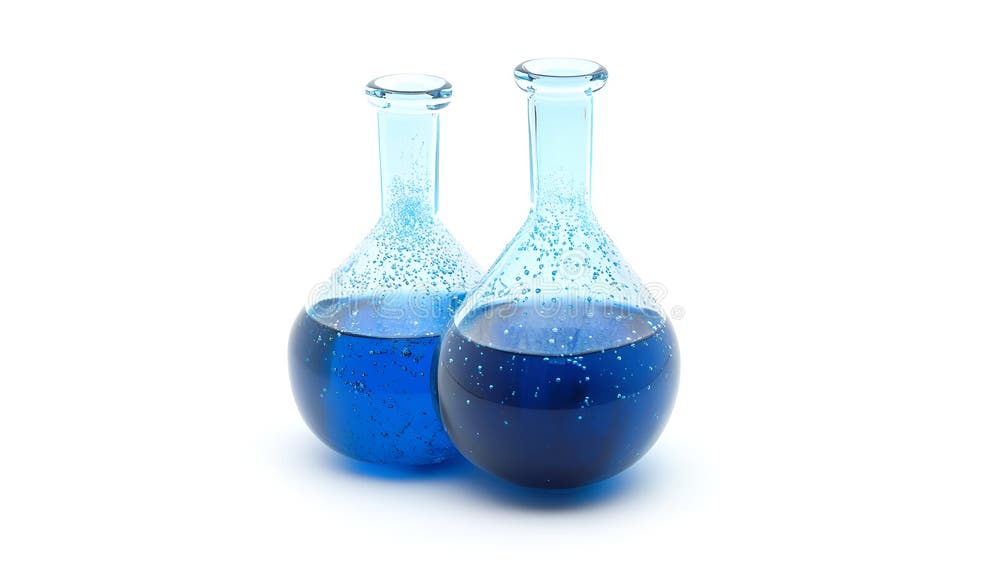 Flasks with Blue Liquid Isolated on White. Laboratory Glassware Stock ...