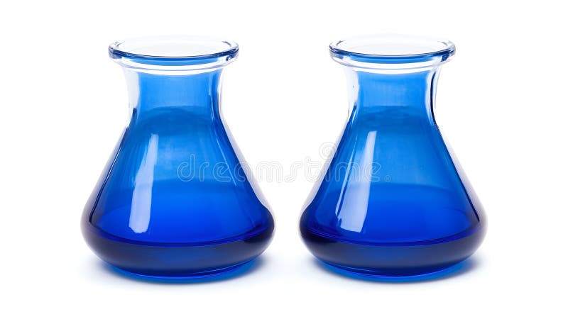 Flasks with Blue Liquid Isolated on White. Laboratory Glassware Stock ...