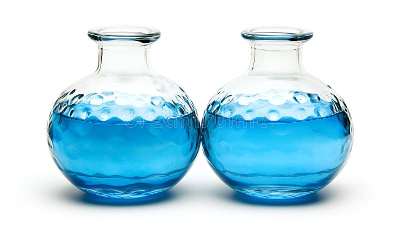 Flasks with Blue Liquid Isolated on White. Laboratory Glassware Stock ...