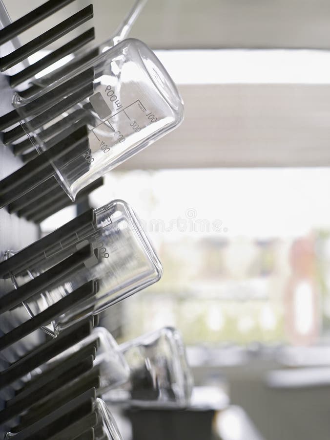 Flasks on Drying Rack in Laboratory Stock Image - Image of chemistry ...