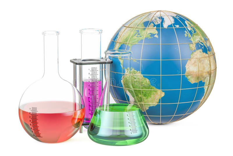 Flasks with Earth Globe, Global Research and Discovery Concept. Stock ...