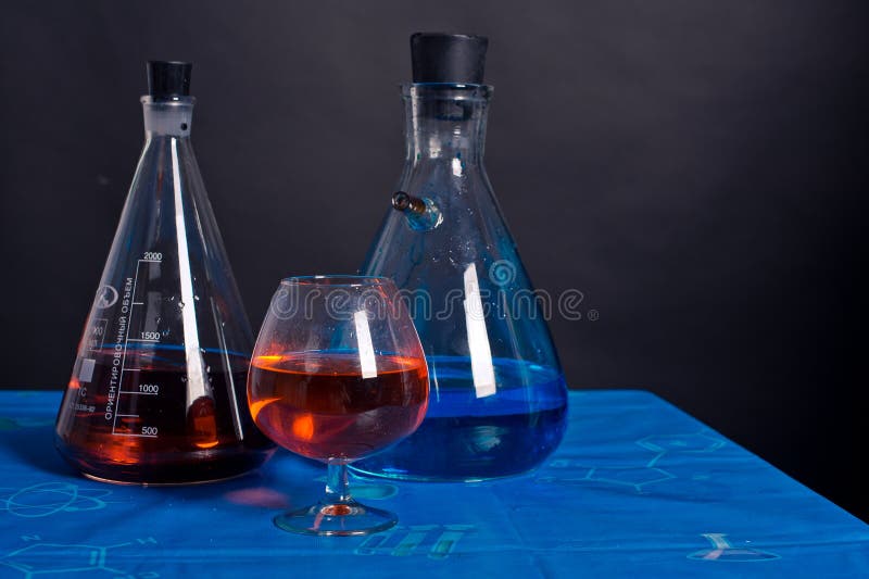 Red Flask and a Glass of Dry Ice. Stock Image - Image of glasware ...