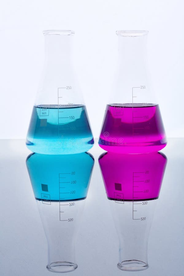 Two Laboratory Flasks With A Blue Liquid Stock Photo - Image of nobody ...