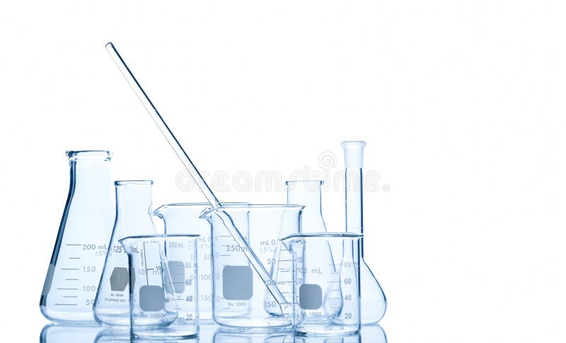 Flasks and Measuring Beaker for Science Experiment in Laboratory ...