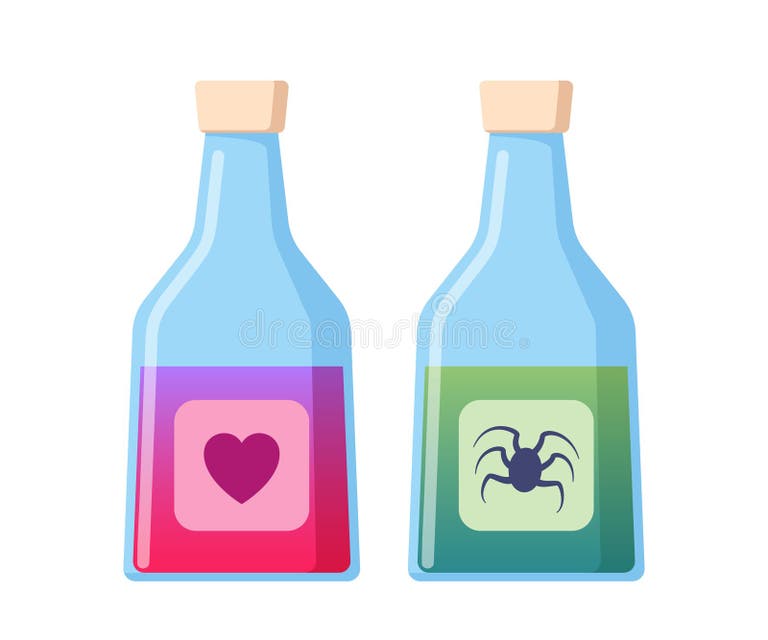 Flasks with Potions. Magic Bottles for Witchcraft, Elixir, Love Potion Poison and Antidote ...