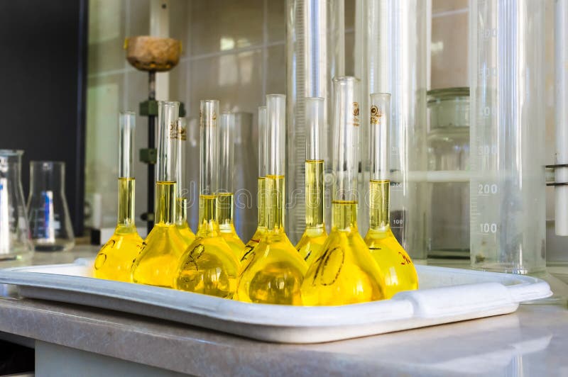 Flasks in the Test Laboratory Stock Photo - Image of chemist, chemistry ...