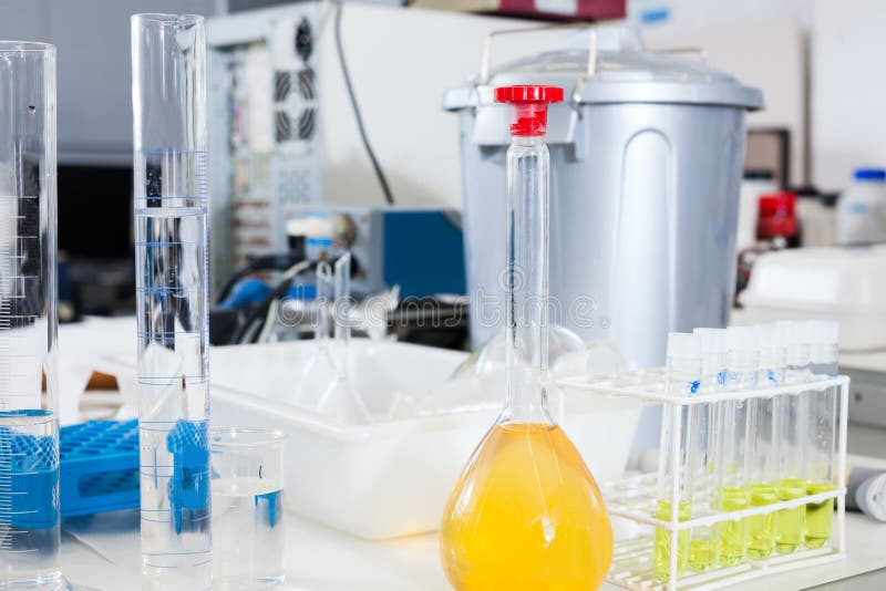 Flasks, Test Tubes in Chemical Laboratory Stock Image - Image of beaker ...