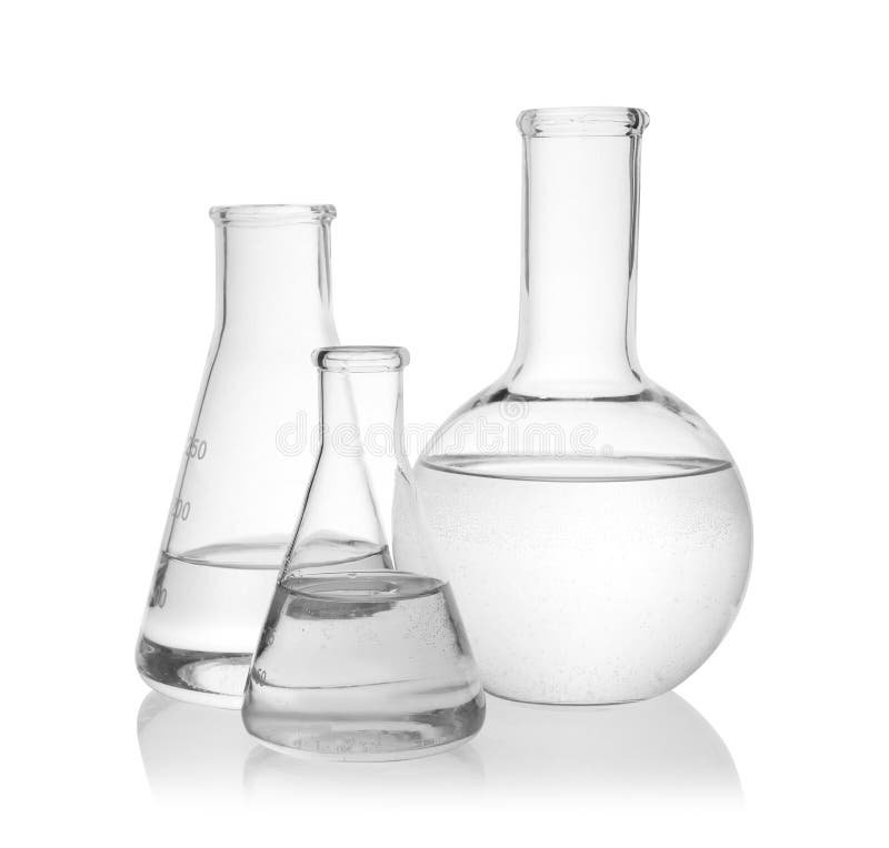 Flasks with Transparent Liquid on White Background Stock Image - Image ...