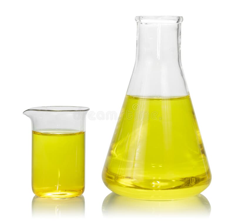 Flasks with yellow liquid stock photo. Image of glassware - 54474910