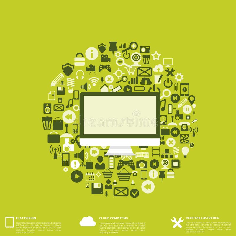 Flat Abstract Background with Web Icons. Interface Symbols. Cloud ...