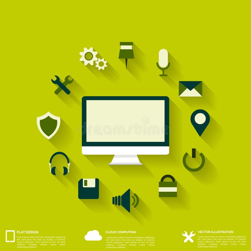 Flat Abstract Background with Web Icons. Interface Symbols. Cloud ...