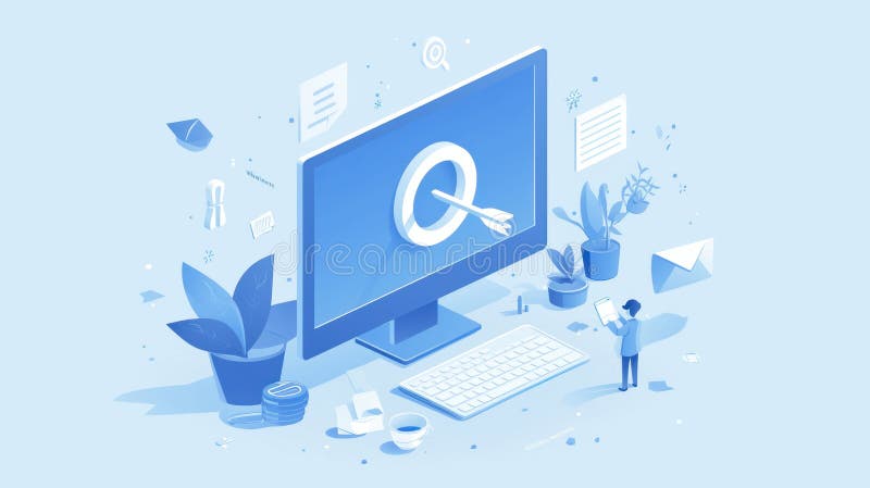 Flat Abstract Isometric Target Hitting Target on Computer Screen, with ...