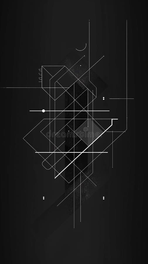 Flat Abstract Logo Design Technical Drawing with Dimensioning Lines ...