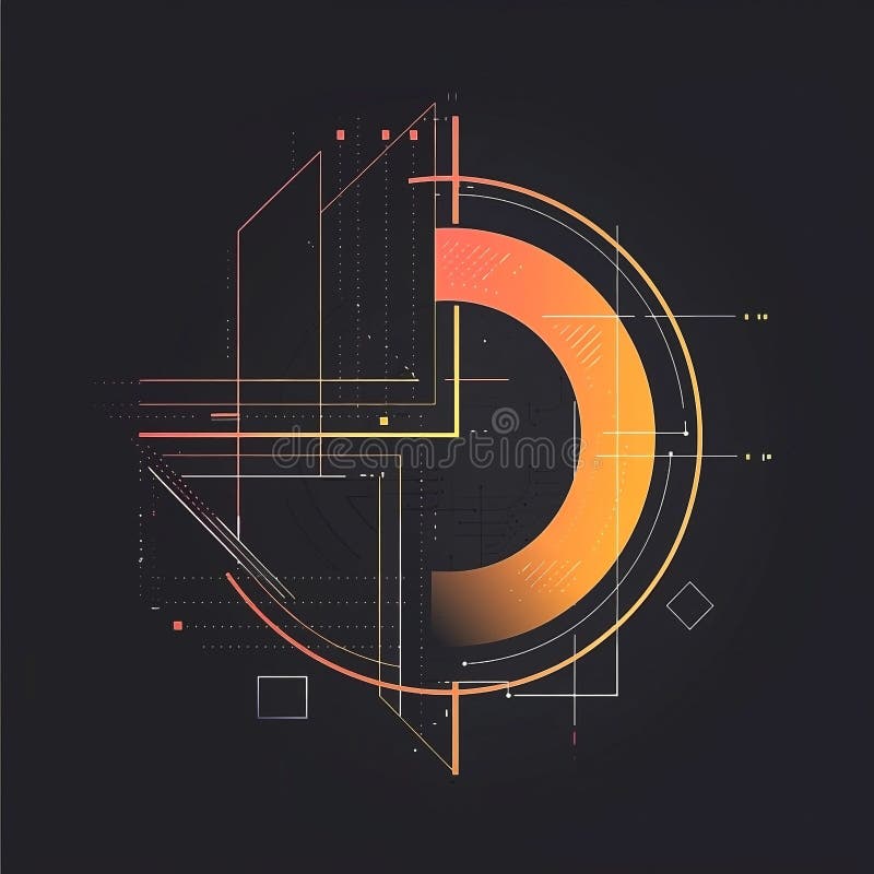 Flat Abstract Logo Design Technical Drawing with Dimensioning Lines ...