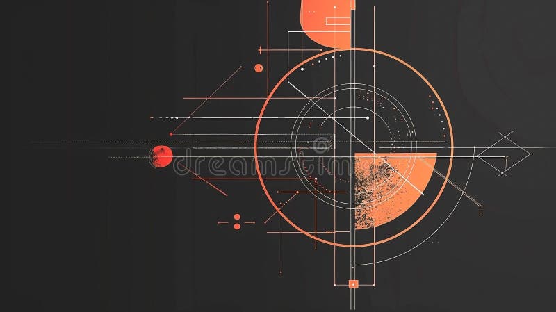 Flat Abstract Logo Design Technical Drawing with Dimensioning Lines ...