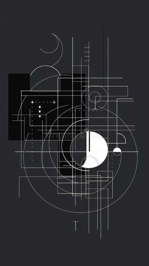 Flat Abstract Logo Design Technical Drawing with Dimensioning Lines ...