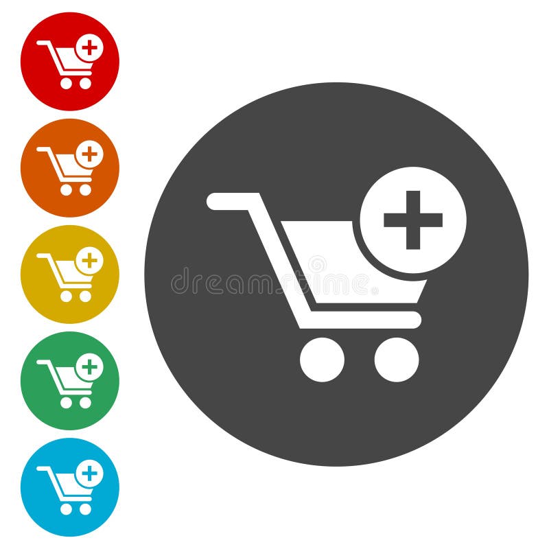 Flat add to cart icons stock vector. Illustration of color - 136159971