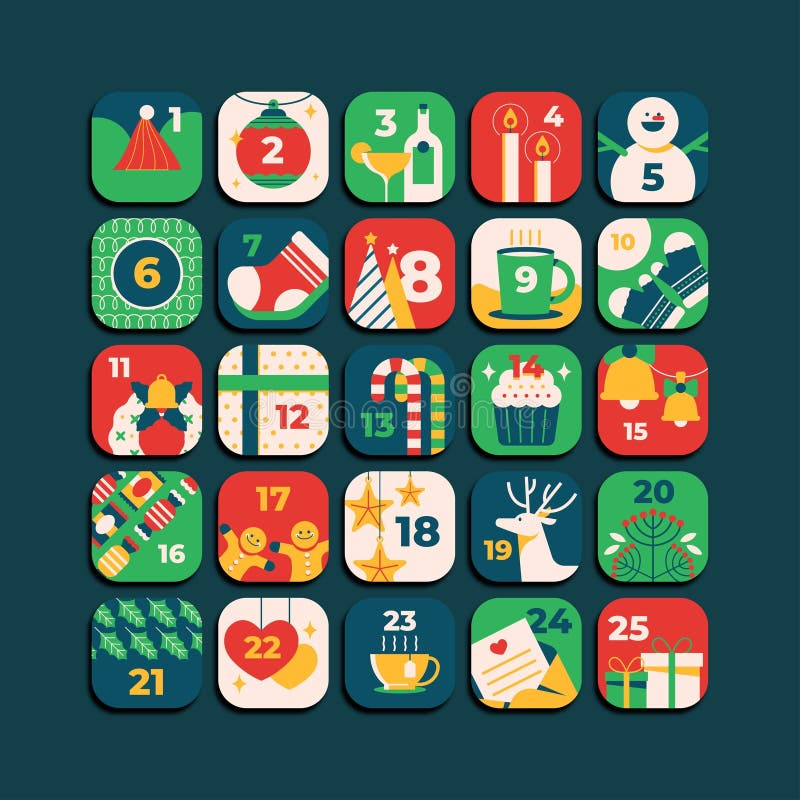 Flat Advent Calendar Christmas Vector Design Illustration Stock Vector - Illustration of ...