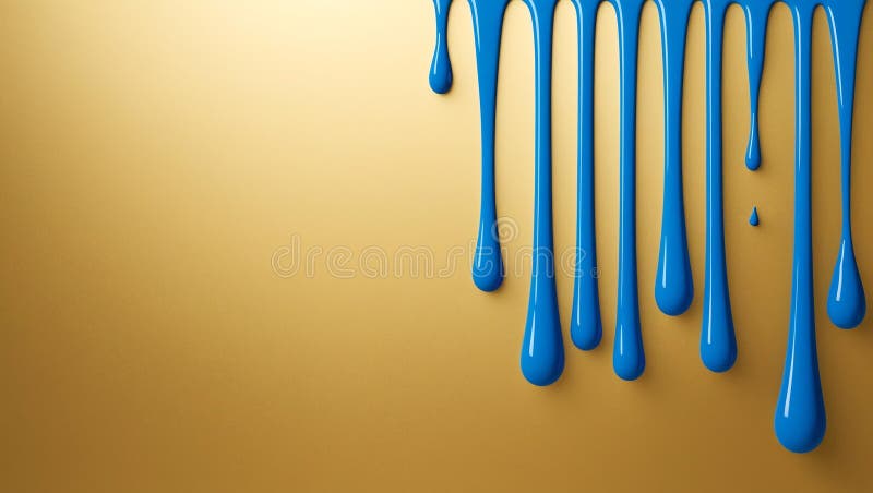 Flat Aesthetic Linear Dripping Blue Paint on Gold Back Ai Generated ...