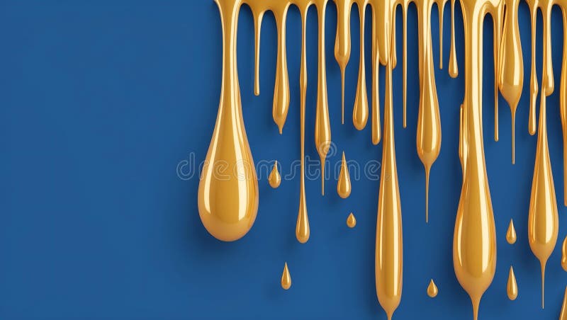 Flat Aesthetic Linear Dripping Gold Paint on Blue Back Ai Generated ...