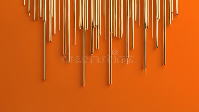 Flat Aesthetic Linear Dripping Gold Paint on Orange Ba Ai Generated ...