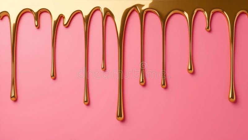 Flat Aesthetic Linear Dripping Gold Paint on Pink Back Ai Generated ...